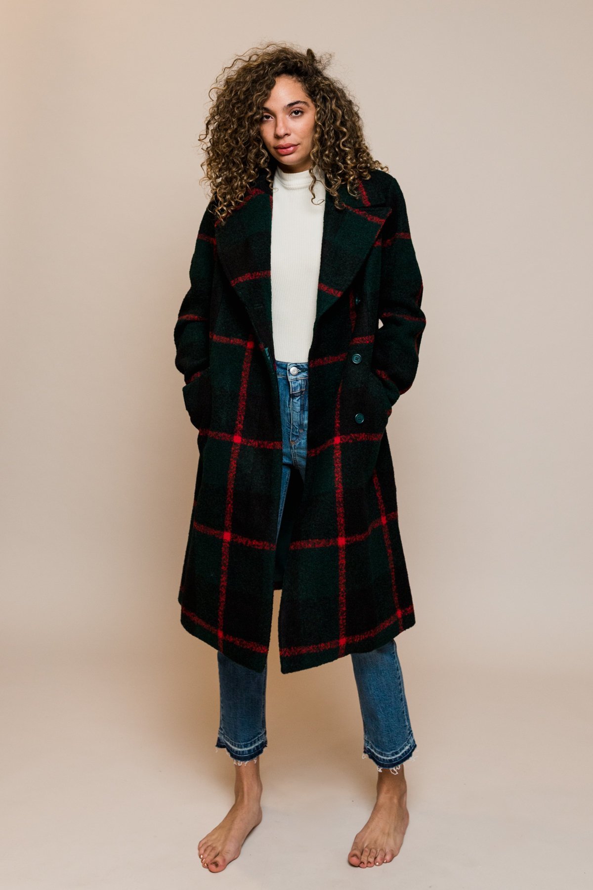 Just Female Emeline Coat - Green Check | Garmentory