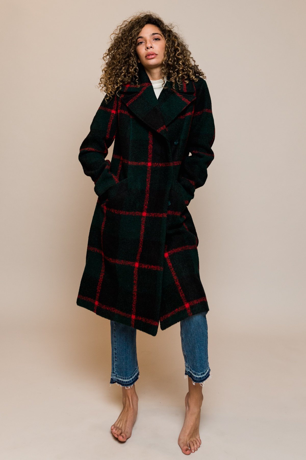 Just Female Emeline Coat - Green Check | Garmentory
