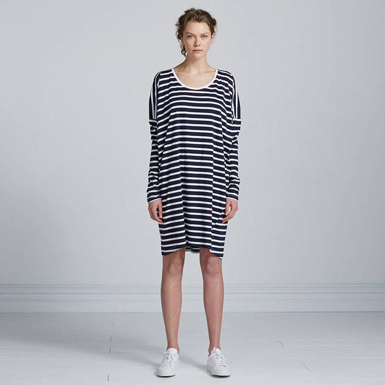Kowtow Building Block Oversized Dress - navy/white stripe | Garmentory