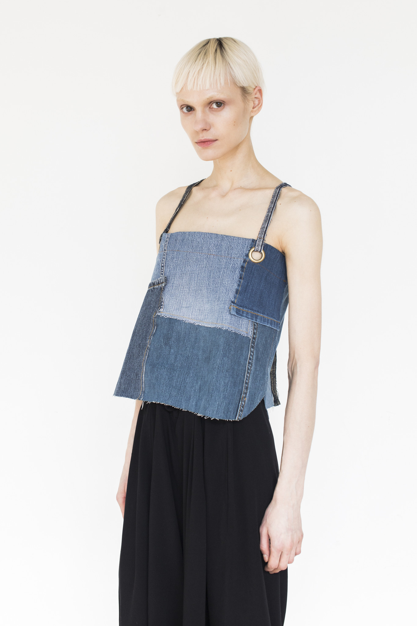 Assembly Patchwork Denim Strap Top | Garmentory