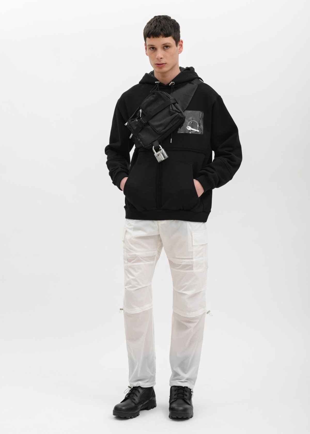 Heliot Emil Hoodie with PVC Details - Black | Garmentory