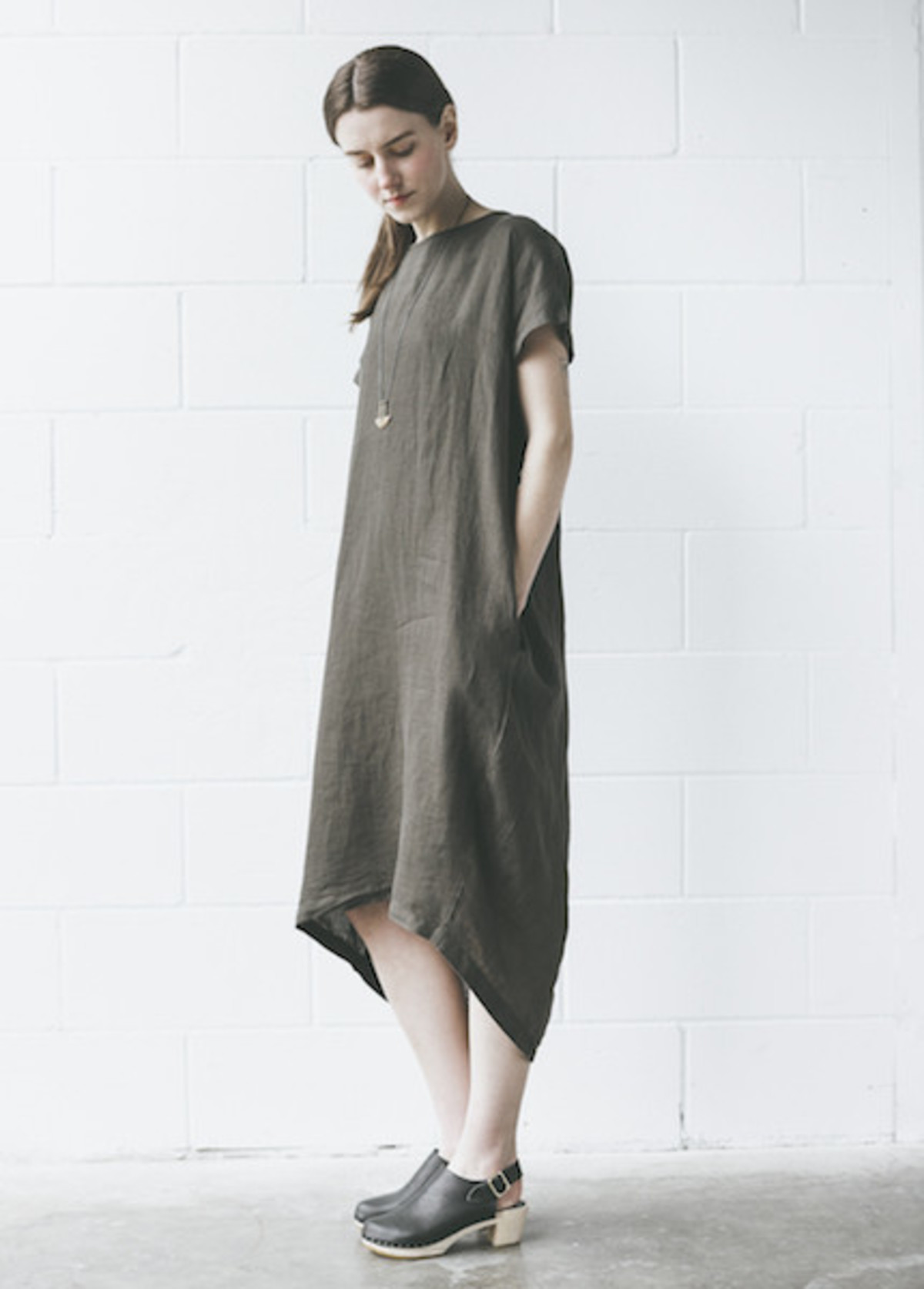 Black Crane Pleated Cocoon Dress in Charcoal | Garmentory