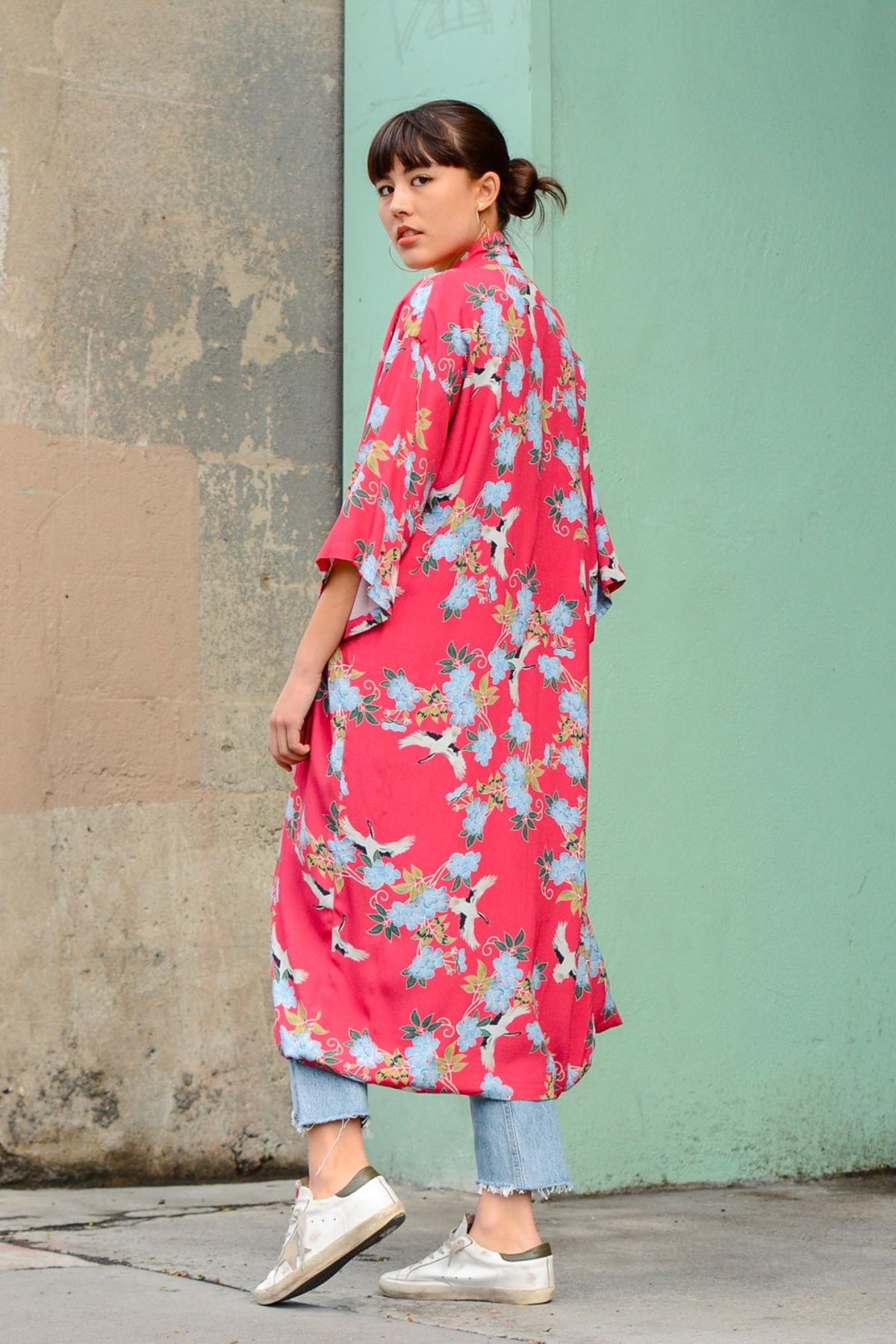 Sway and Cake Long Kumi Kimono Robe - Red Crane | Garmentory