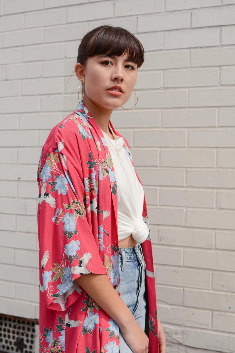Sway and Cake Long Kumi Kimono Robe - Red Crane | Garmentory