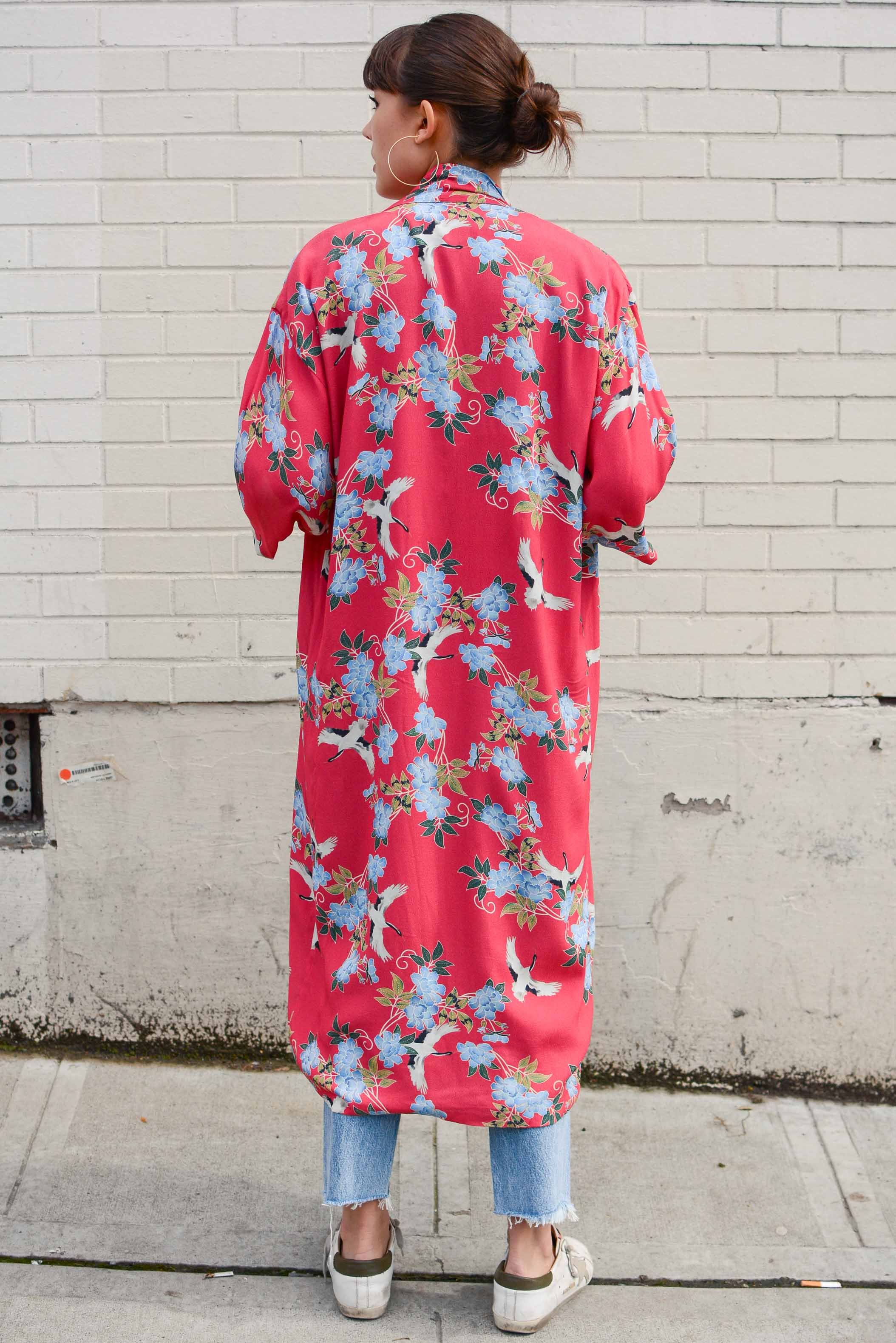 Sway and Cake Long Kumi Kimono Robe - Red Crane | Garmentory