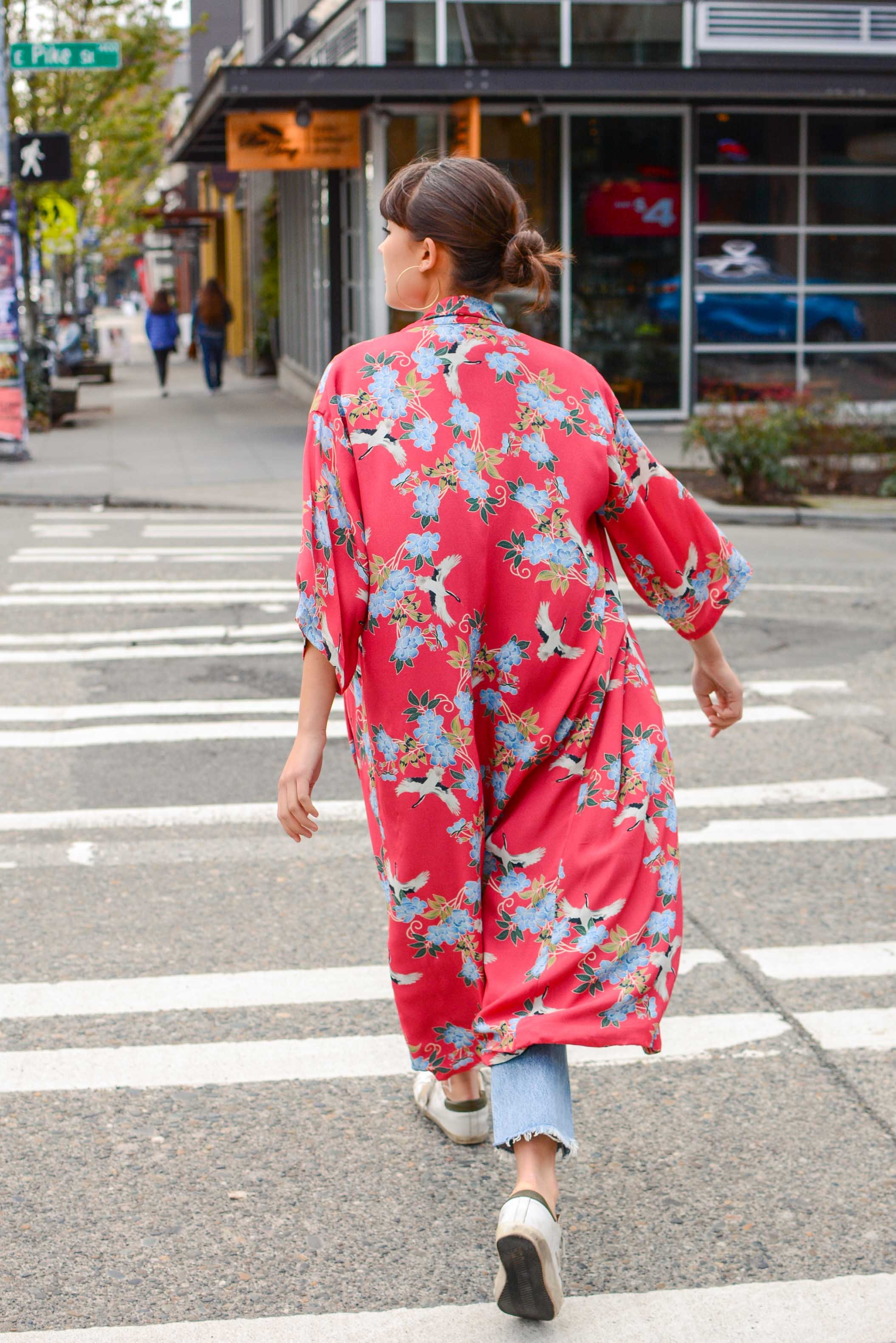 Sway and Cake Long Kumi Kimono Robe - Red Crane | Garmentory