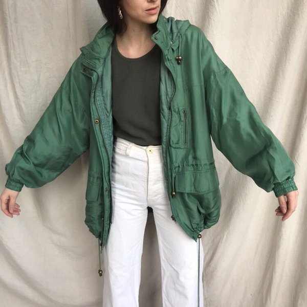 Vintage silk puffer jacket - sage green | Garmentory
