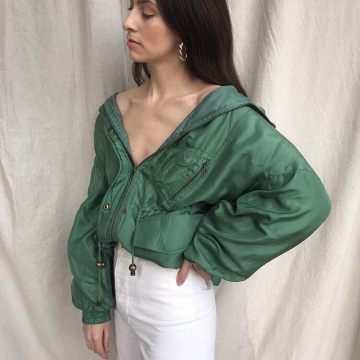 Vintage silk puffer jacket - sage green | Garmentory
