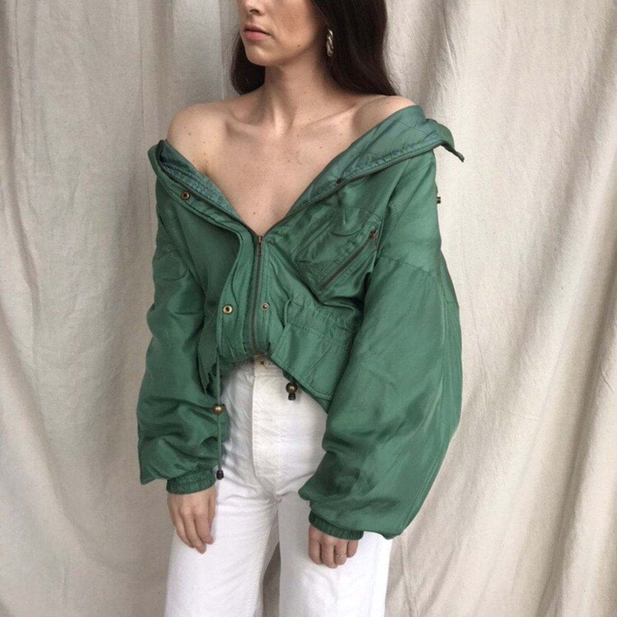 Vintage silk puffer jacket - sage green | Garmentory