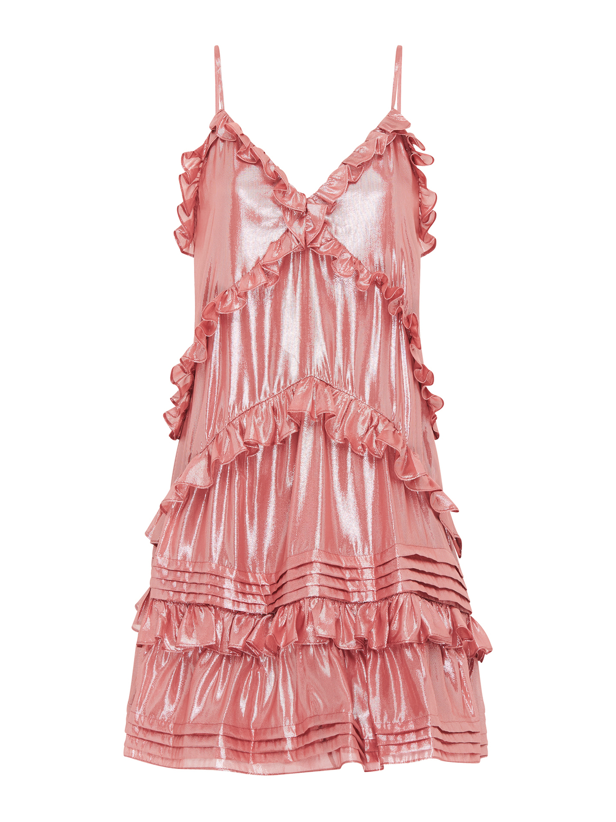 Rebecca Taylor Metallic Chiffon Ruffle Dress - Rose | Garmentory