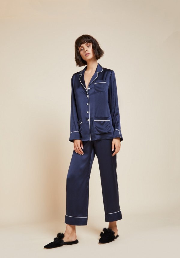 Olivia Von Halle Coco Silk Pyjama - NAVY | Garmentory