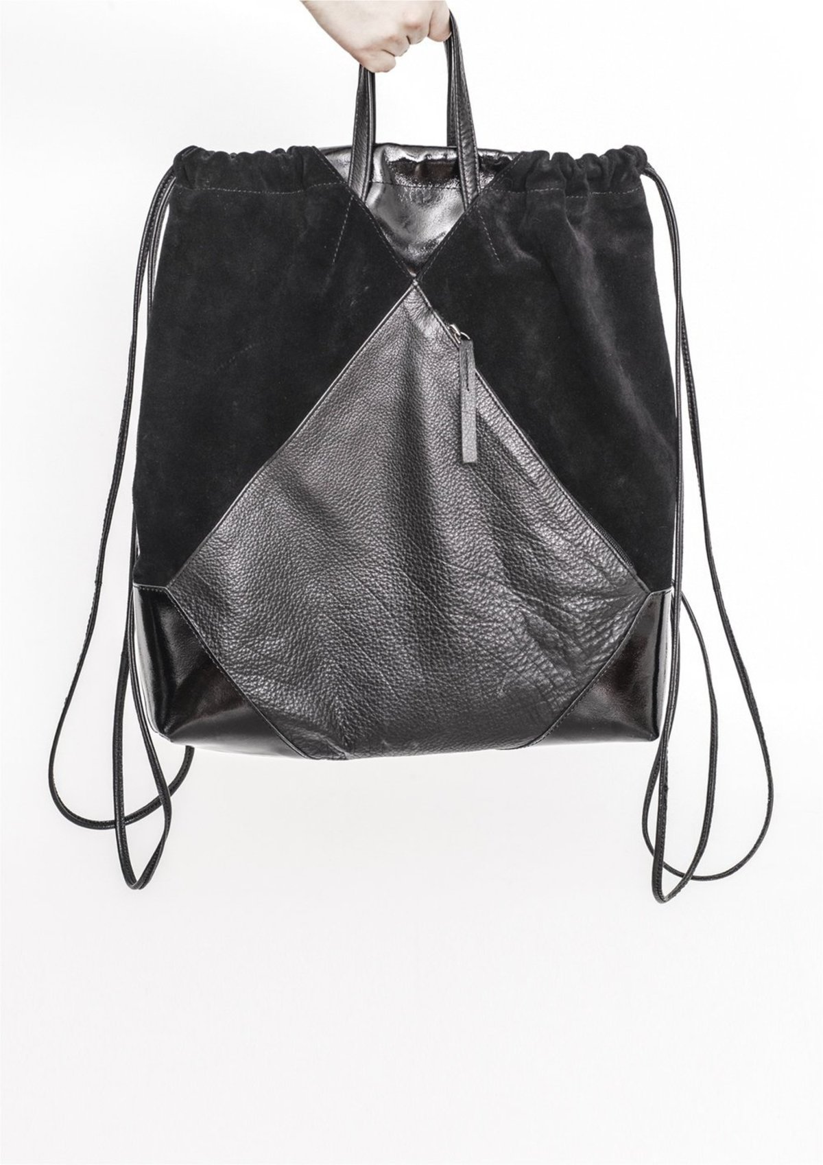 Berenik Drawstring Leather Backpack - Black | Garmentory