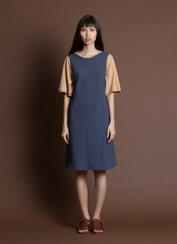 KAAREM Beryl Low Back Textured Dress - Dark Blue | Garmentory