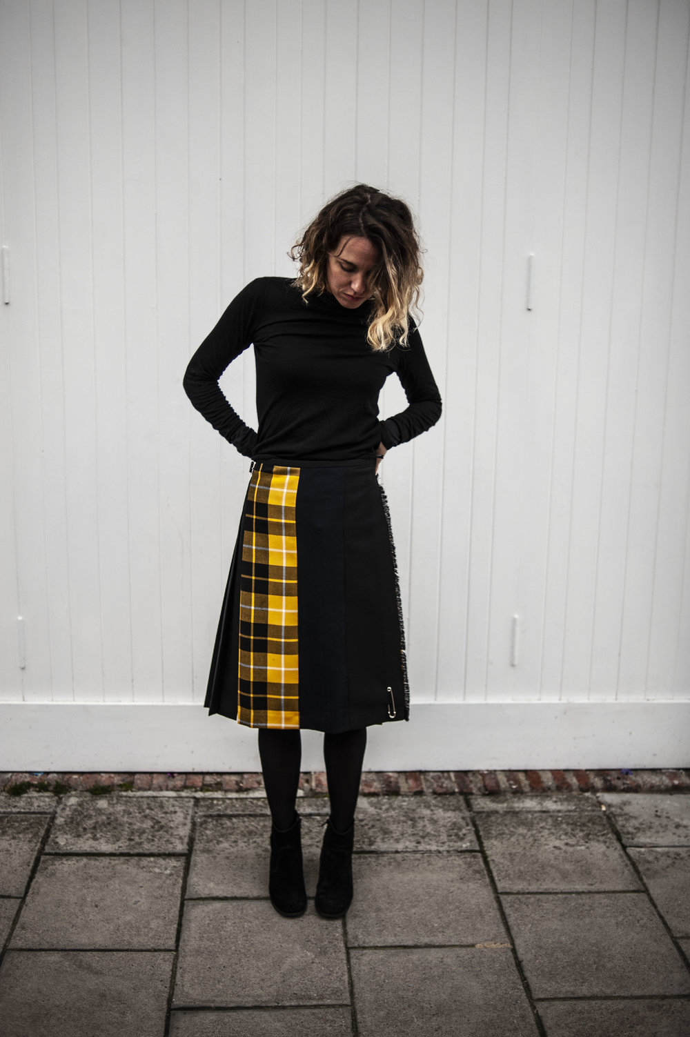 Le Kilt Mixed Tartan Kilt - Yellow/Navy/Black | Garmentory
