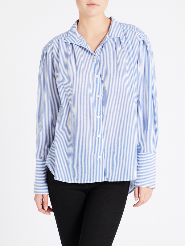 Frame Denim Pleated Clean Collar Shirt - Navy Multi | Garmentory