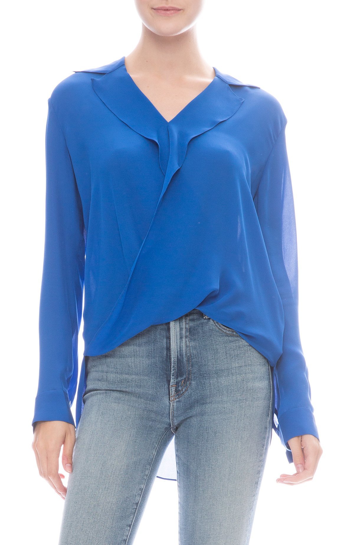 L'agence Rita Drape Front Blouse - Riviera Blue | Garmentory