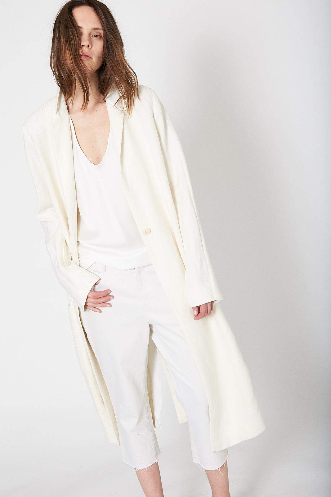 KES Raw Edge Minimal Coat - Natural | Garmentory