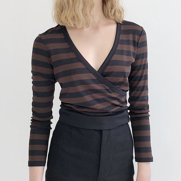 Vintage Johan Striped Wrap Top - Brown/Black | Garmentory