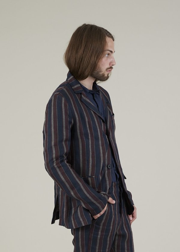 Hannes Roether Ben Linen Blazer - Navy/Maroon | Garmentory