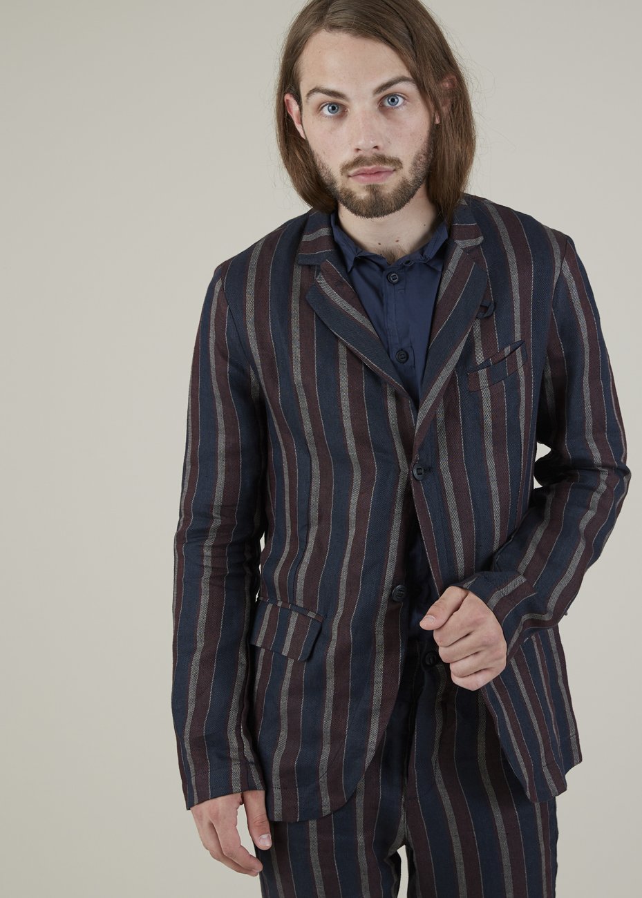 Hannes Roether Ben Linen Blazer - Navy/Maroon | Garmentory