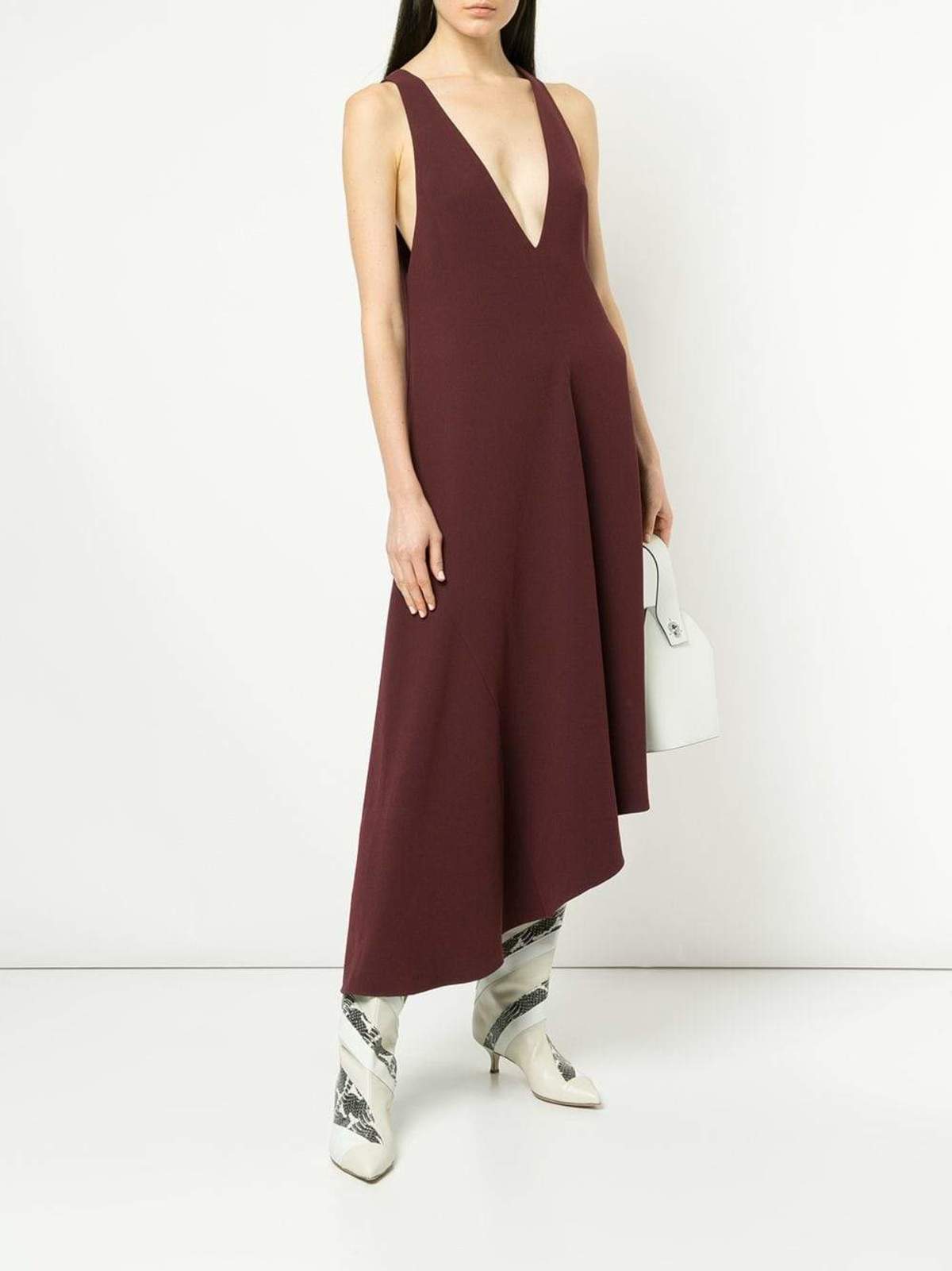 Tibi TRIACETATE VNECK DRAPED DRESS - Dark Current | Garmentory