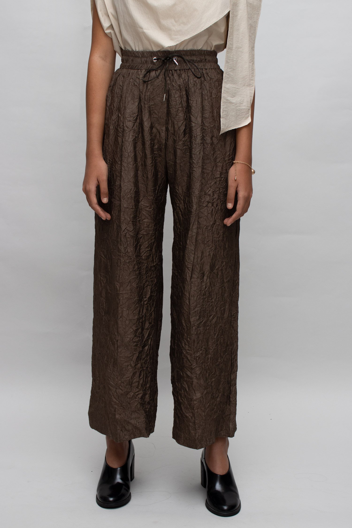 W A N T S Wrinkle Textured Pants - Brown | Garmentory