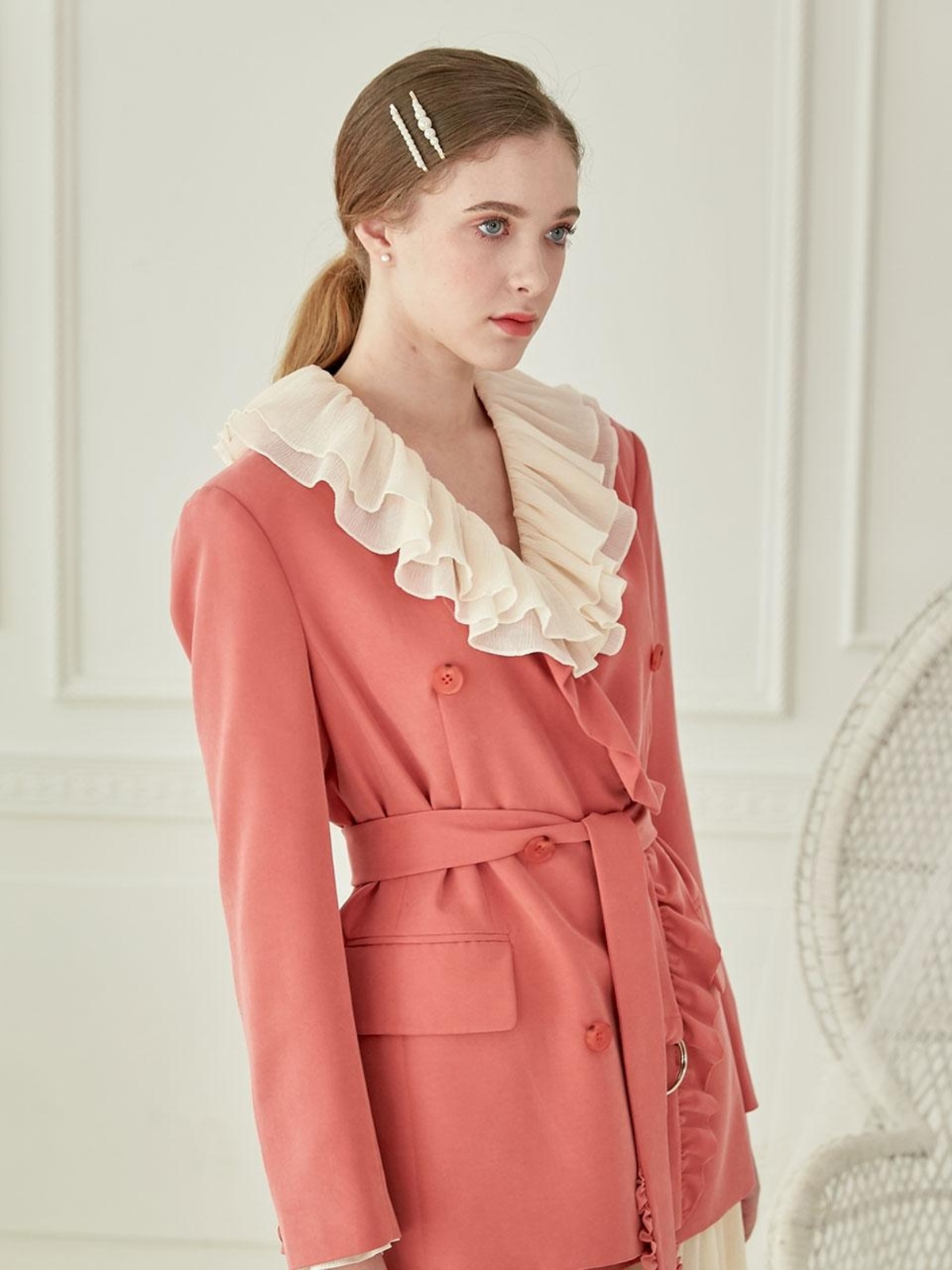 DEBB V Ruffle No Collar Jacket | Garmentory