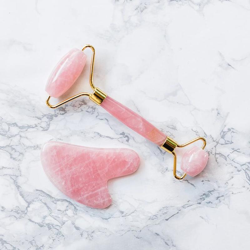Honey & Be Rose Quartz Roller & Gua Sha Set - Pink | Garmentory
