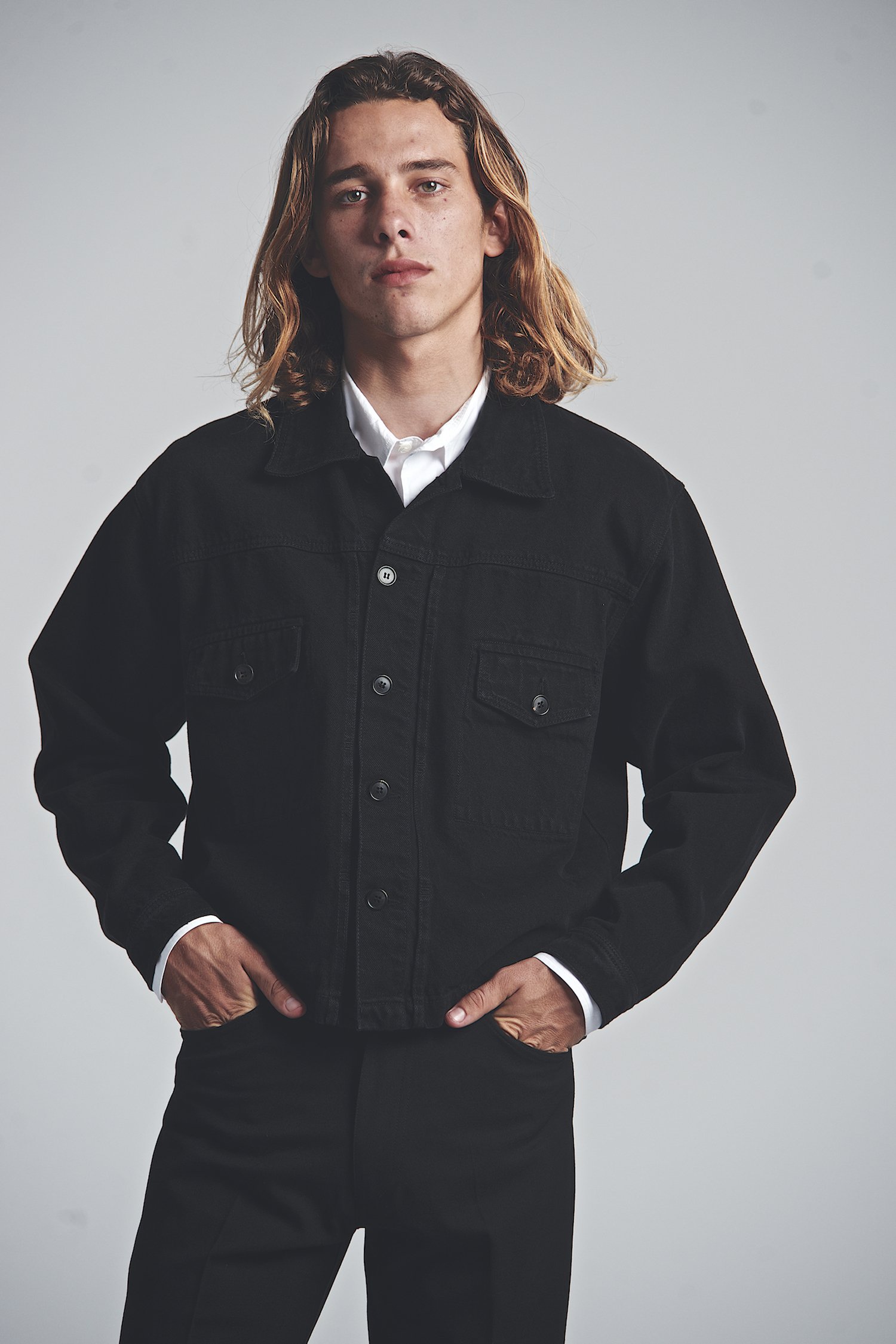 SECOND/LAYER Denim Trucker Jacket - Black | Garmentory