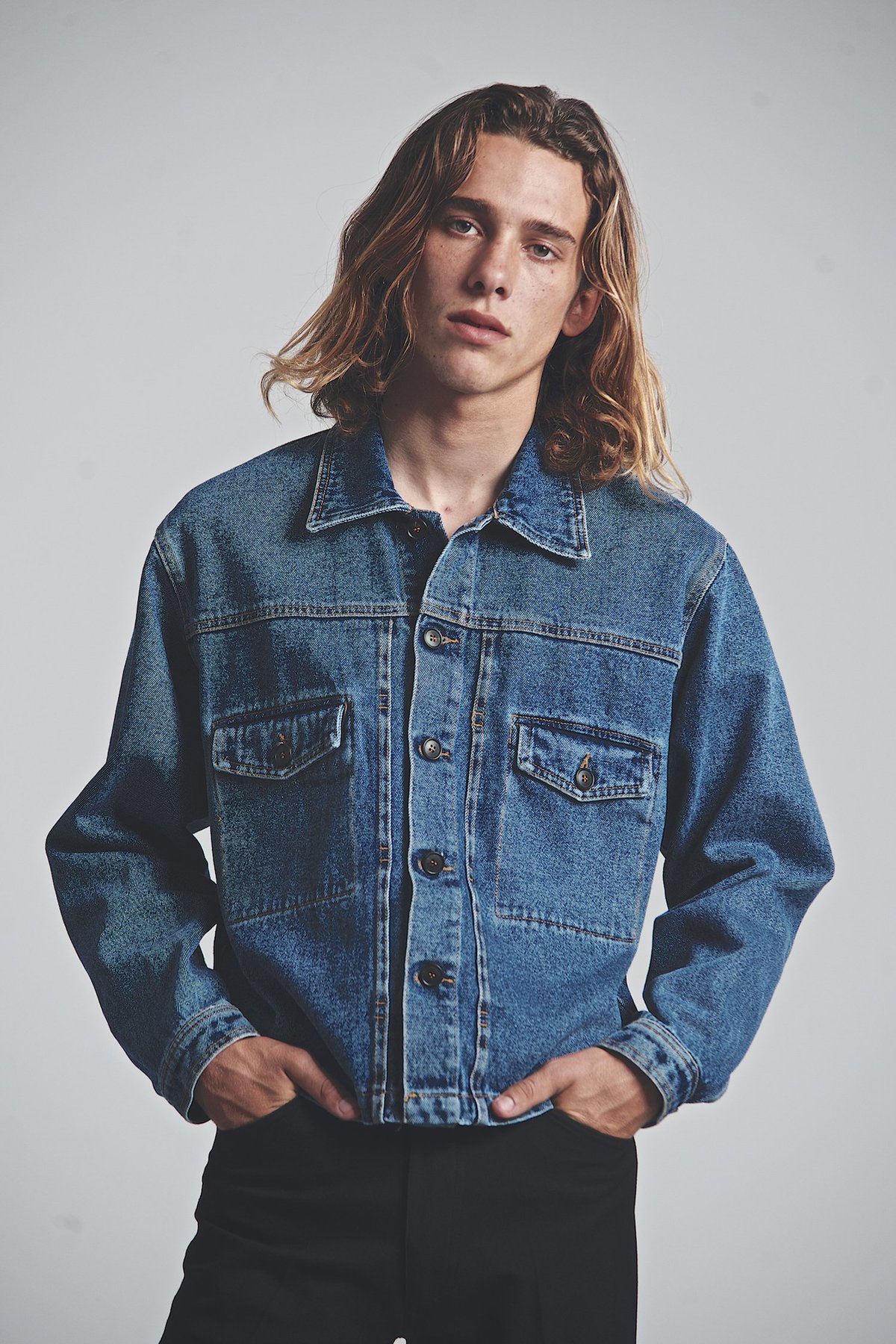 SECOND/LAYER Denim Trucker Jacket - Light Stone | Garmentory