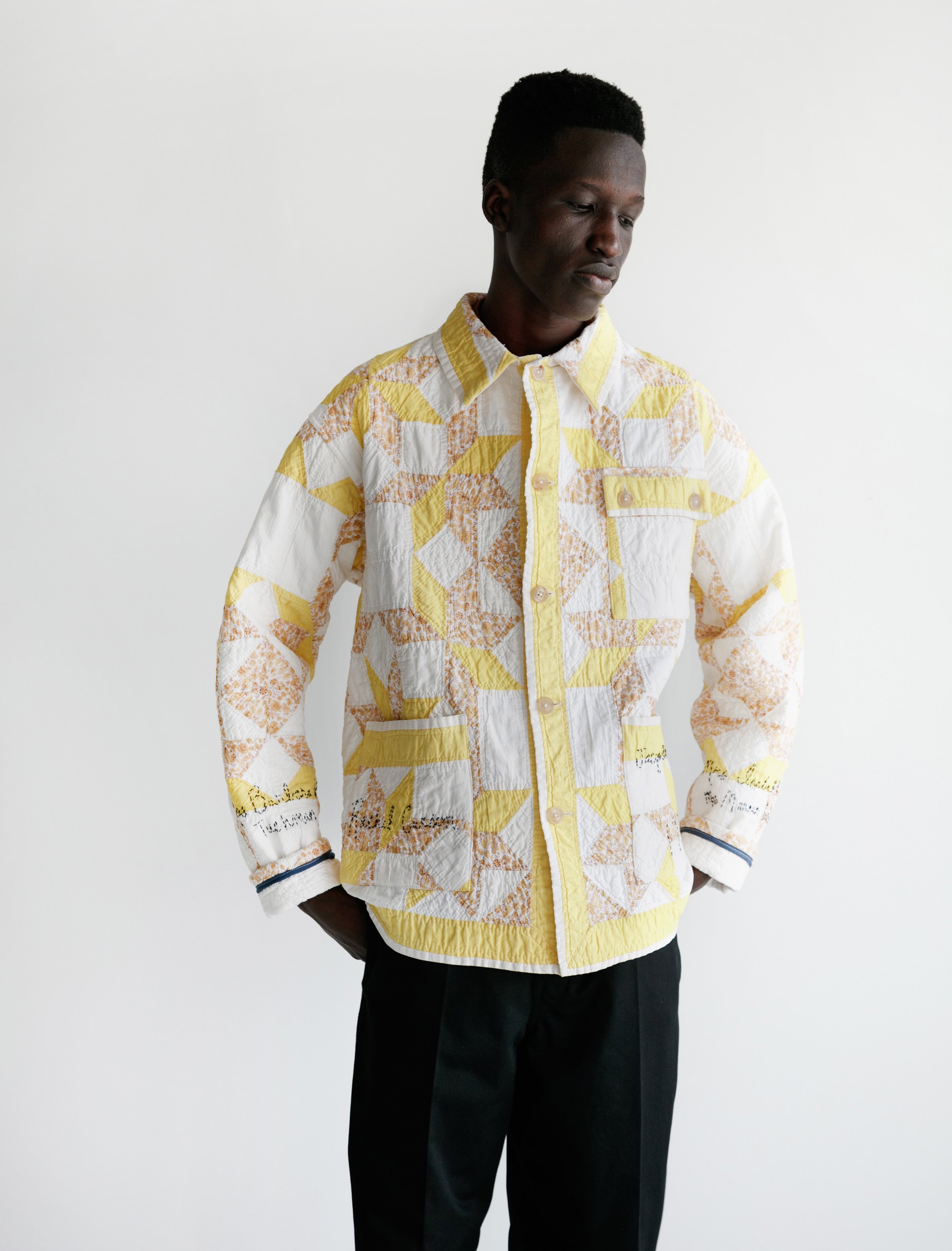 Bode Quilted Workwear Jacket - Yellow Floral | Garmentory