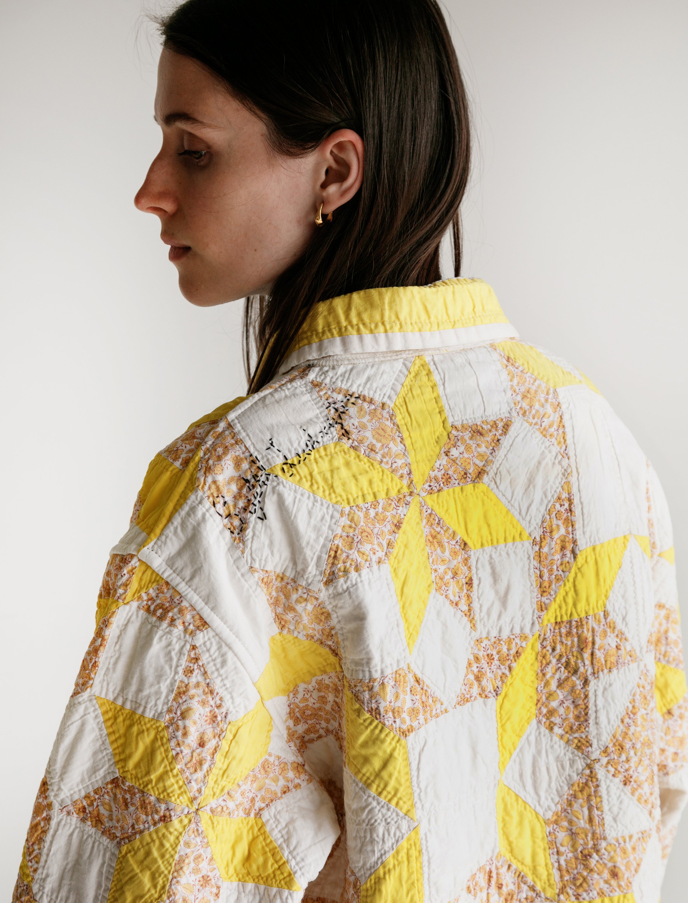 Bode Quilted Workwear Jacket - Yellow Floral | Garmentory