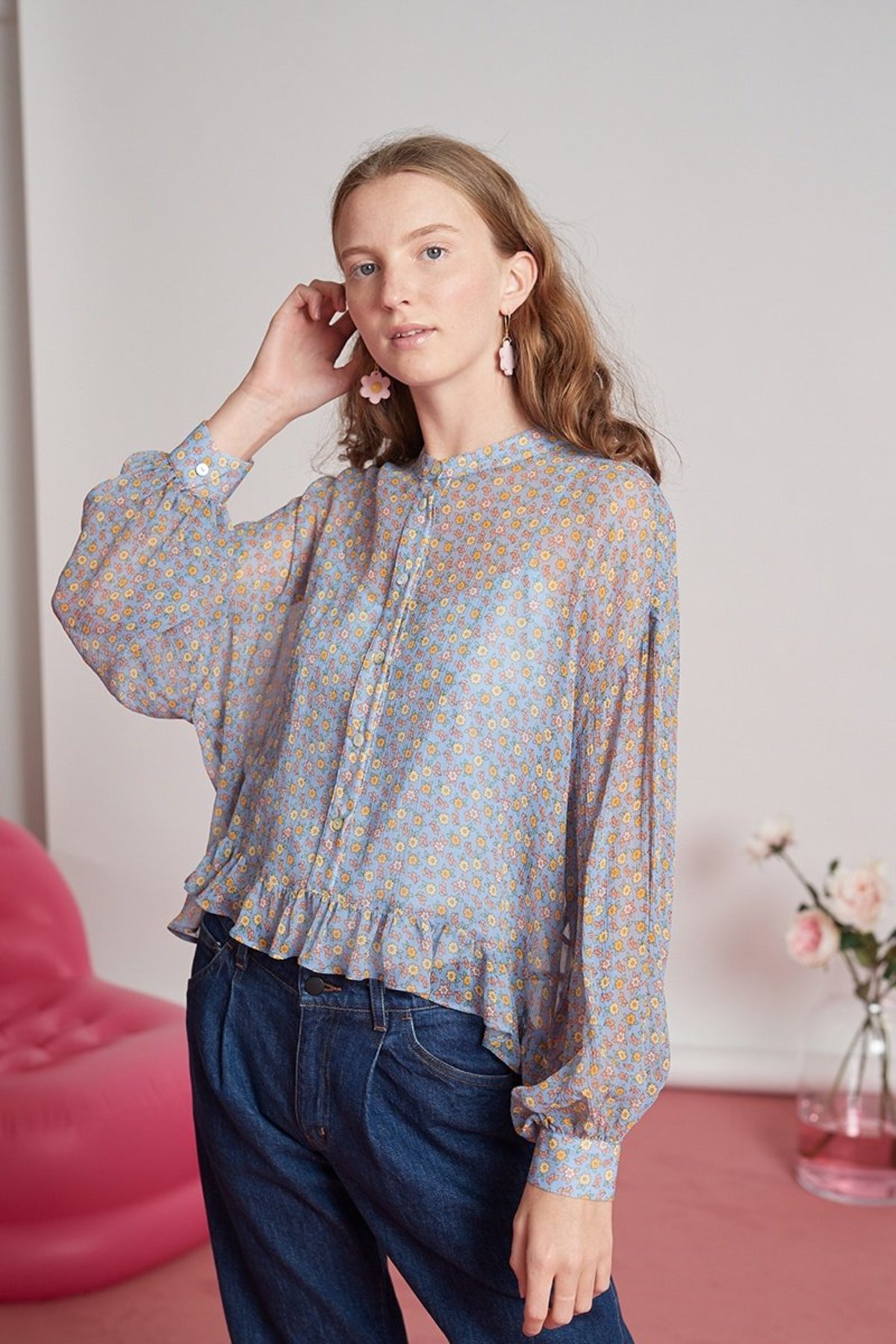 Twenty-Seven Names Lisa Silk Blouse - Blue Floral | Garmentory