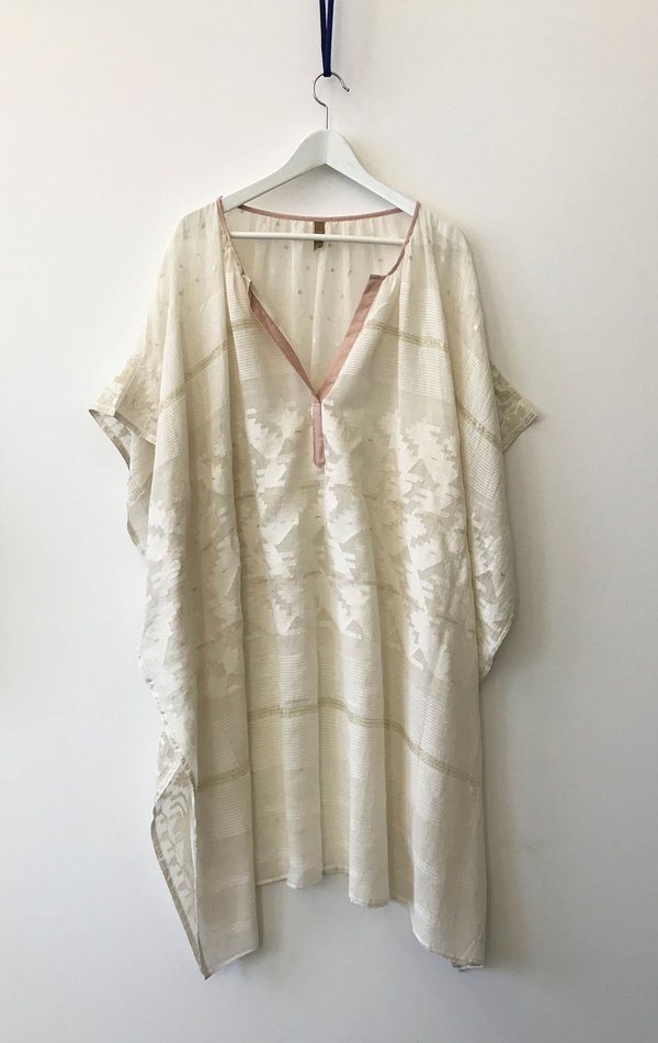 White Dhaka with natural white embroidery | Garmentory