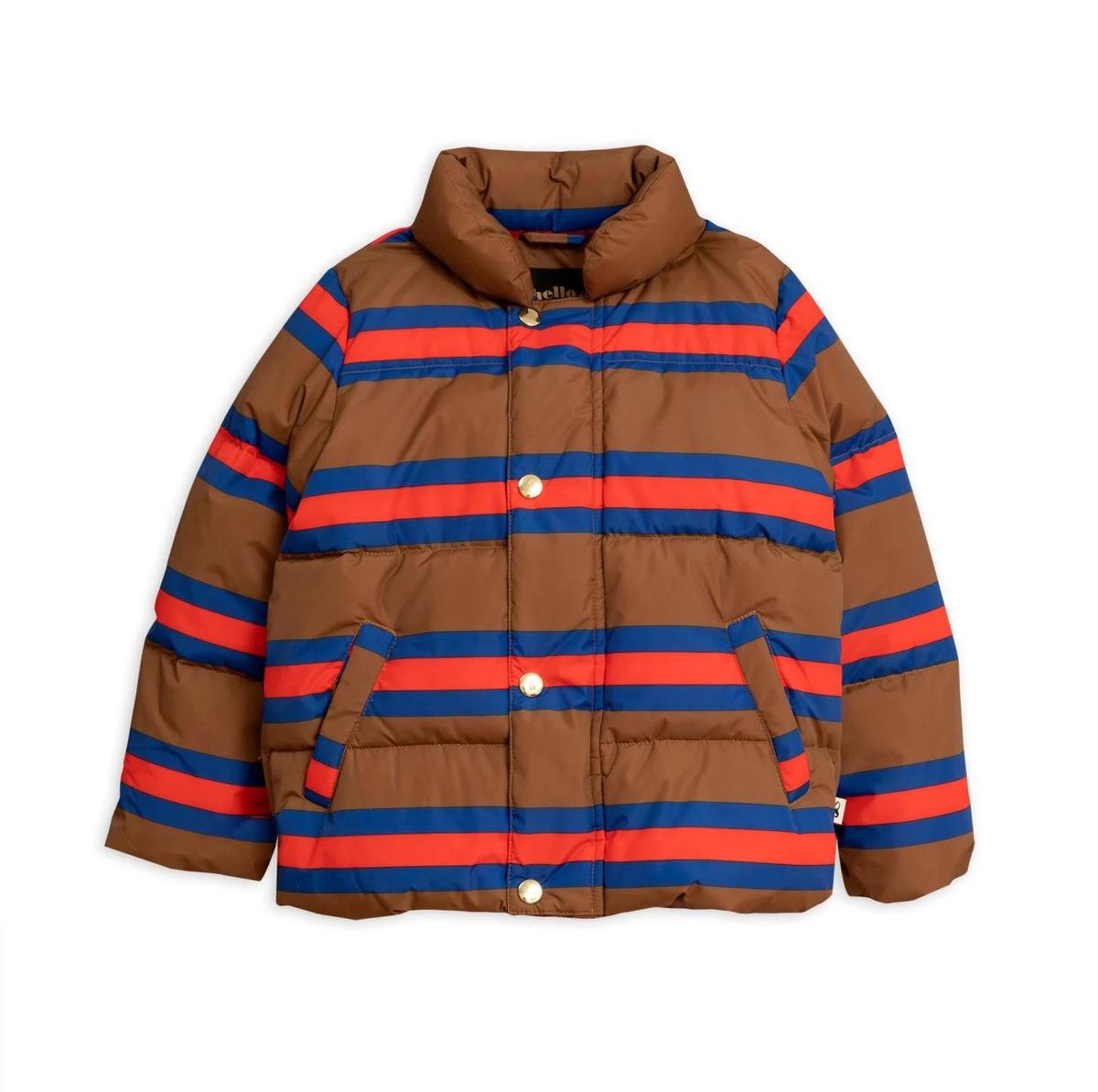 Kids Mini Rodini Stripe Puffer Jacket - Brown | Garmentory