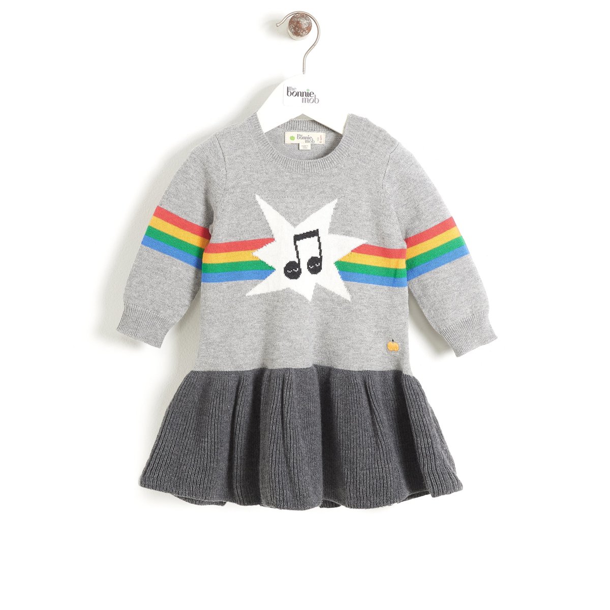 Kids the bonnie mob maggie rainbow music intarsia dress - grey | Garmentory