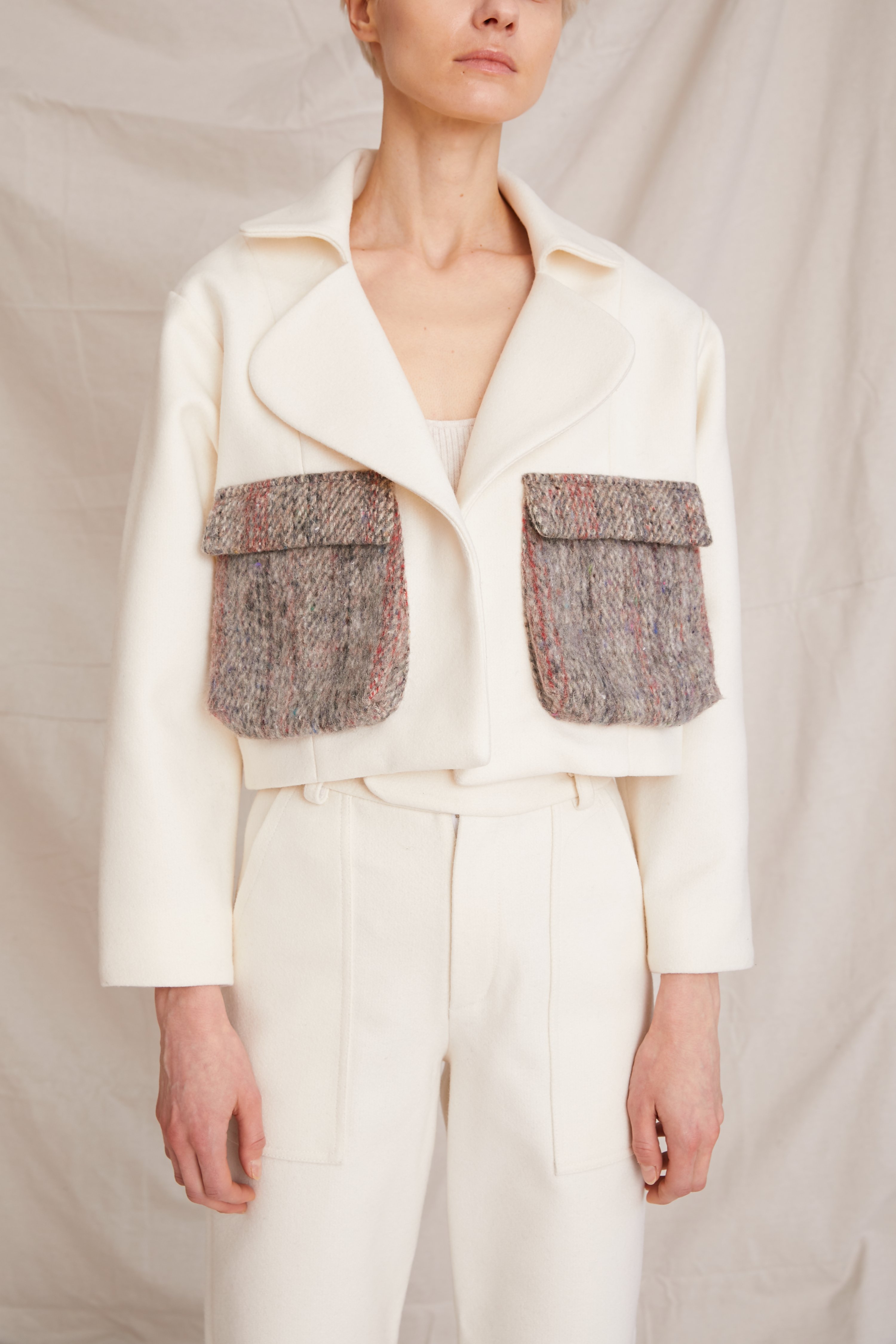 Still Here New York Wool Crop Jacket - White | Garmentory