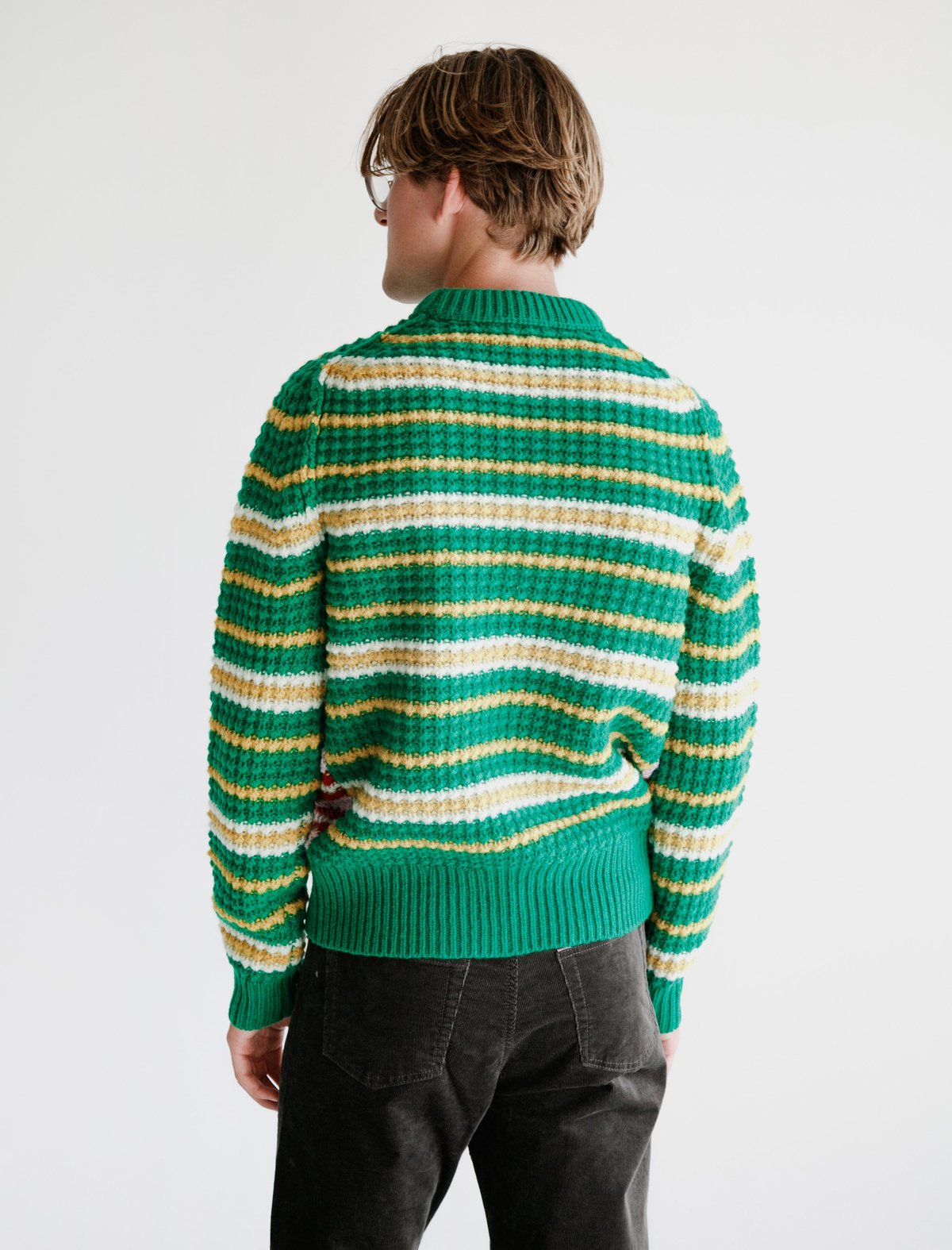 Acne Studios Kai Waffle Stripe Wool Sweater - Green/Pink Multi | Garmentory