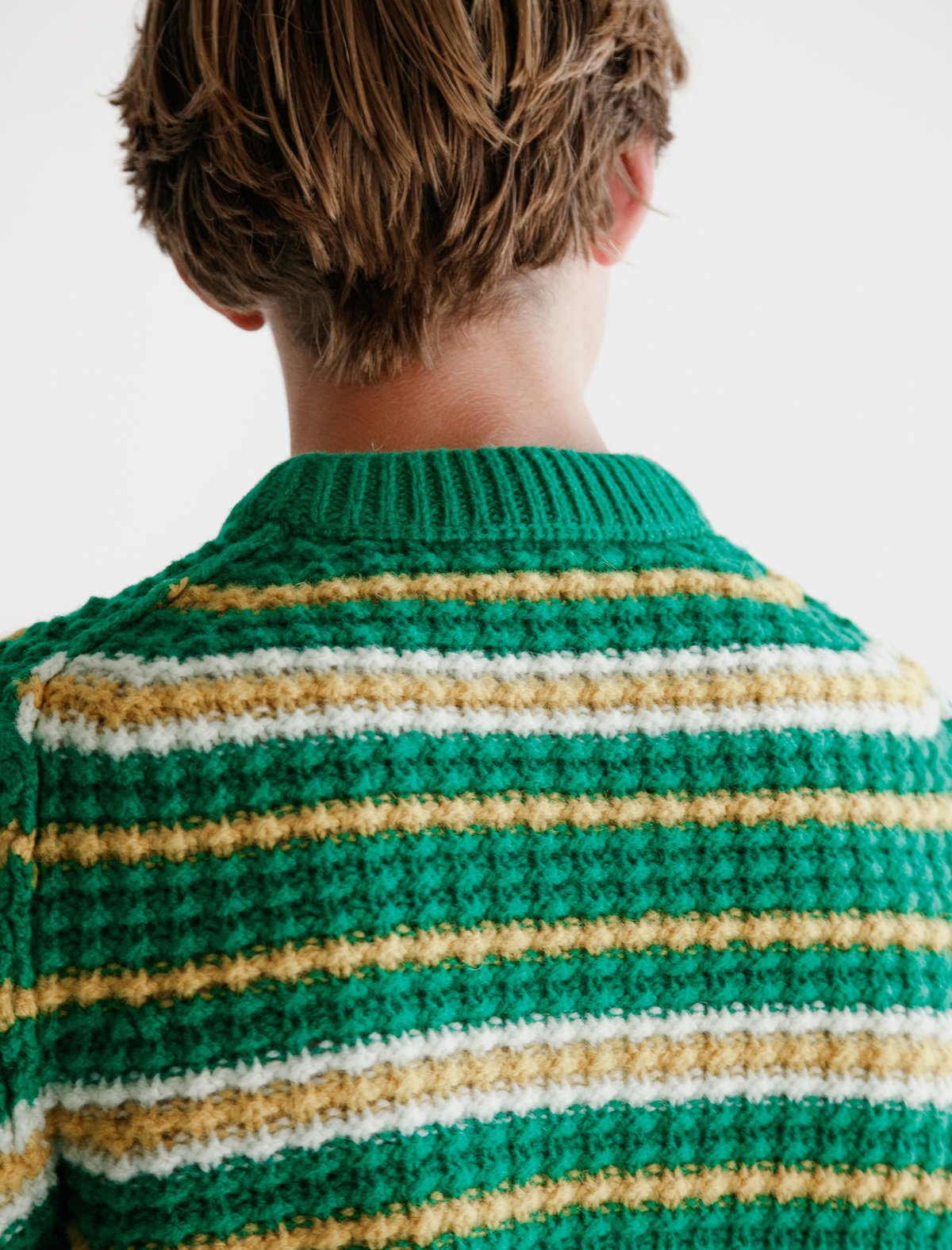 Acne Studios Kai Waffle Stripe Wool Sweater - Green/Pink Multi | Garmentory