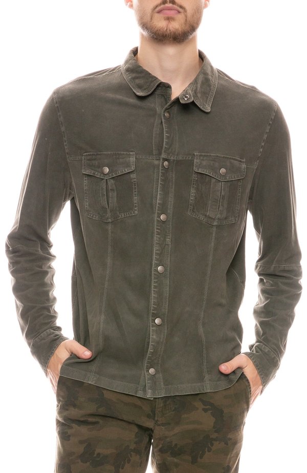 GIMOS Goat Suede Snap Front Shirt Jacket - MILITARY GREEN | Garmentory