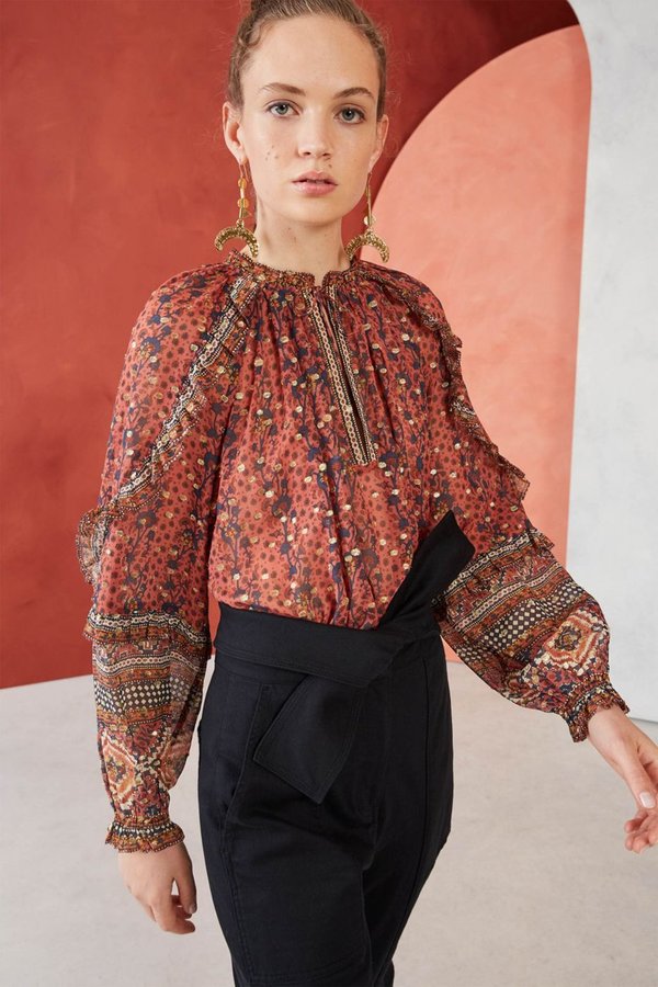 Ulla Johnson Calista Blouse - Brick | Garmentory