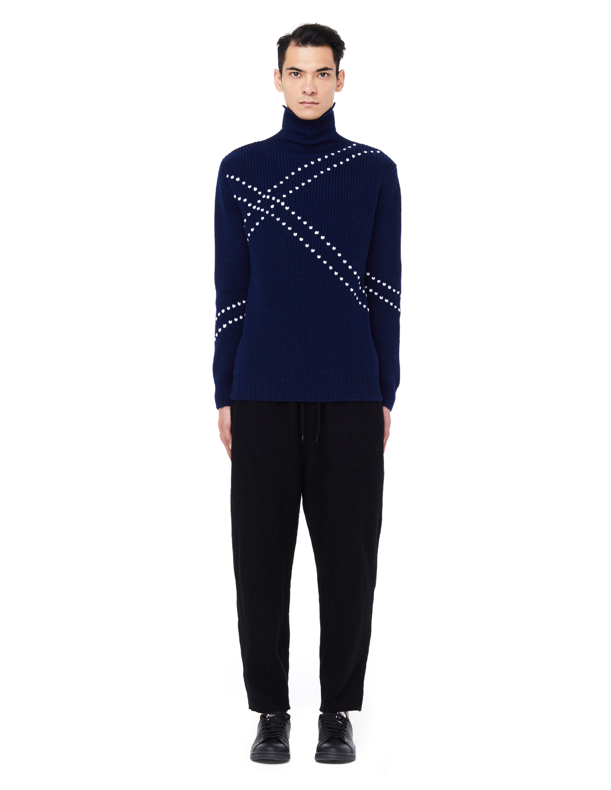 Raf Simons Wool Turtleneck with Pattern - Navy Blue | Garmentory