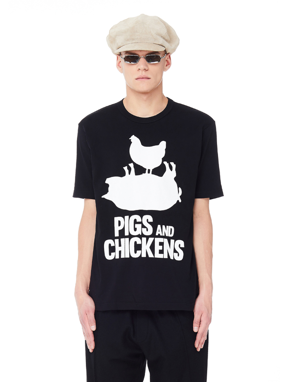 Junya Watanabe Black Cotton Pigs & Chickens T-Shirt | Garmentory