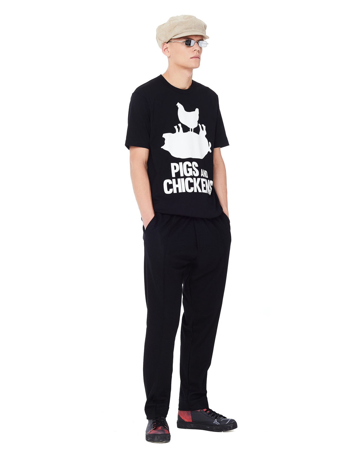 Junya Watanabe Black Cotton Pigs & Chickens T-Shirt | Garmentory
