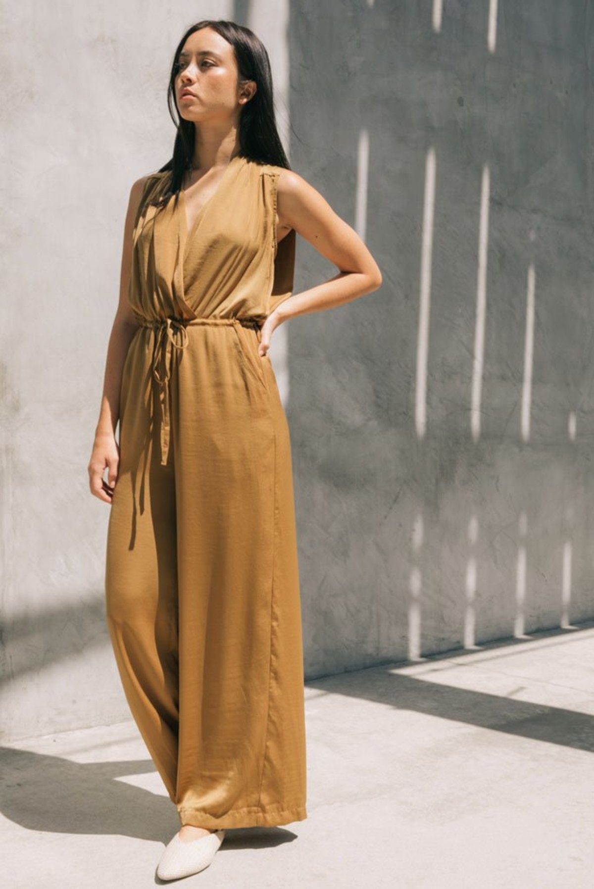 Grade & Gather Drape Front Jumper - BROWN | Garmentory