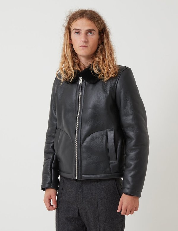 YMC Budgie Zip Sheepskin Jacket - Black | Garmentory