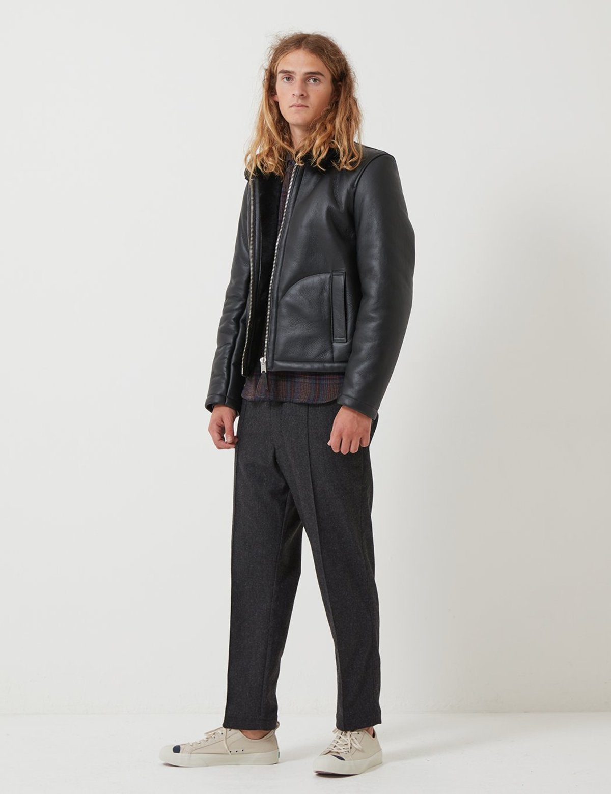 YMC Budgie Zip Sheepskin Jacket - Black | Garmentory