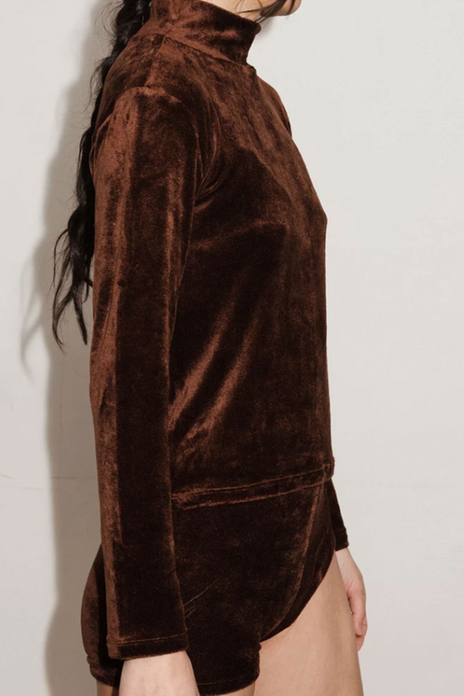 Baserange Dou Turtleneck-Shiny Velour Sweater - Turnip Brown | Garmentory