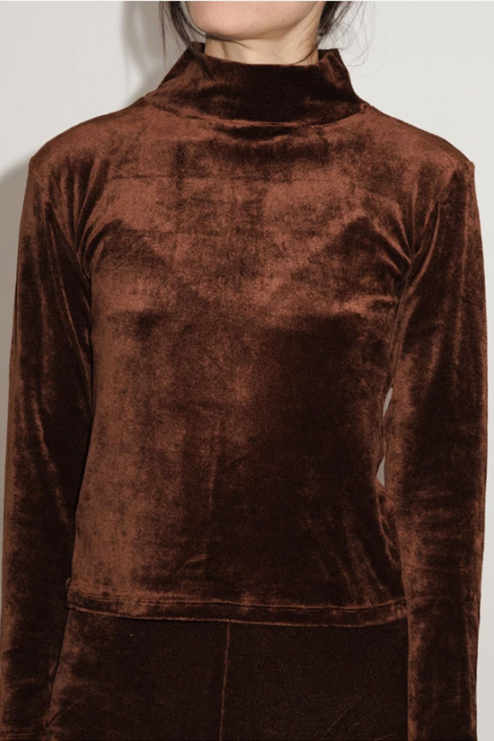 Baserange Dou Turtleneck-Shiny Velour Sweater - Turnip Brown | Garmentory