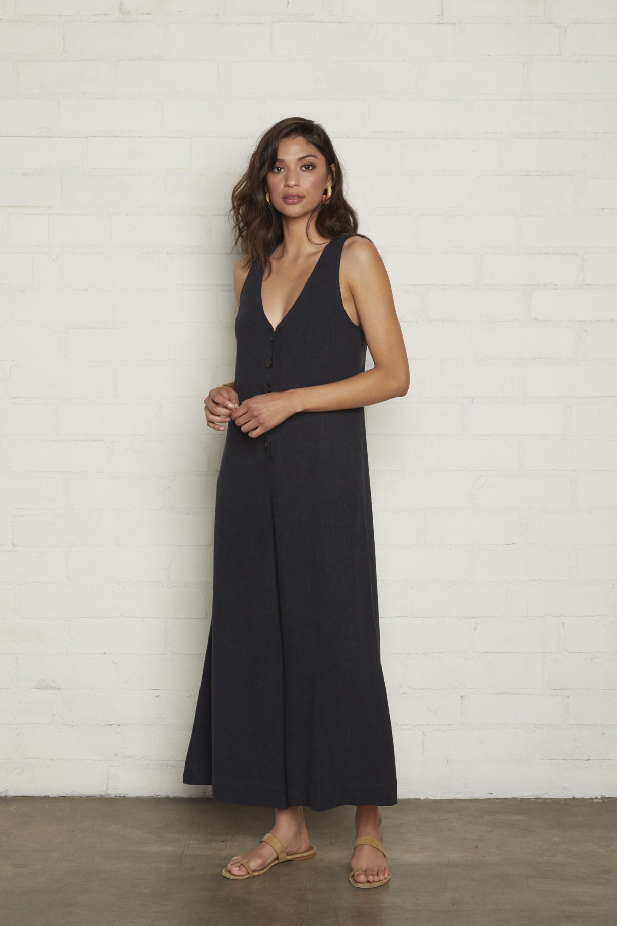 Linen Button Front Jumpsuit | Garmentory